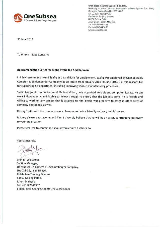 On Job Training Recommendation Letter | PDF