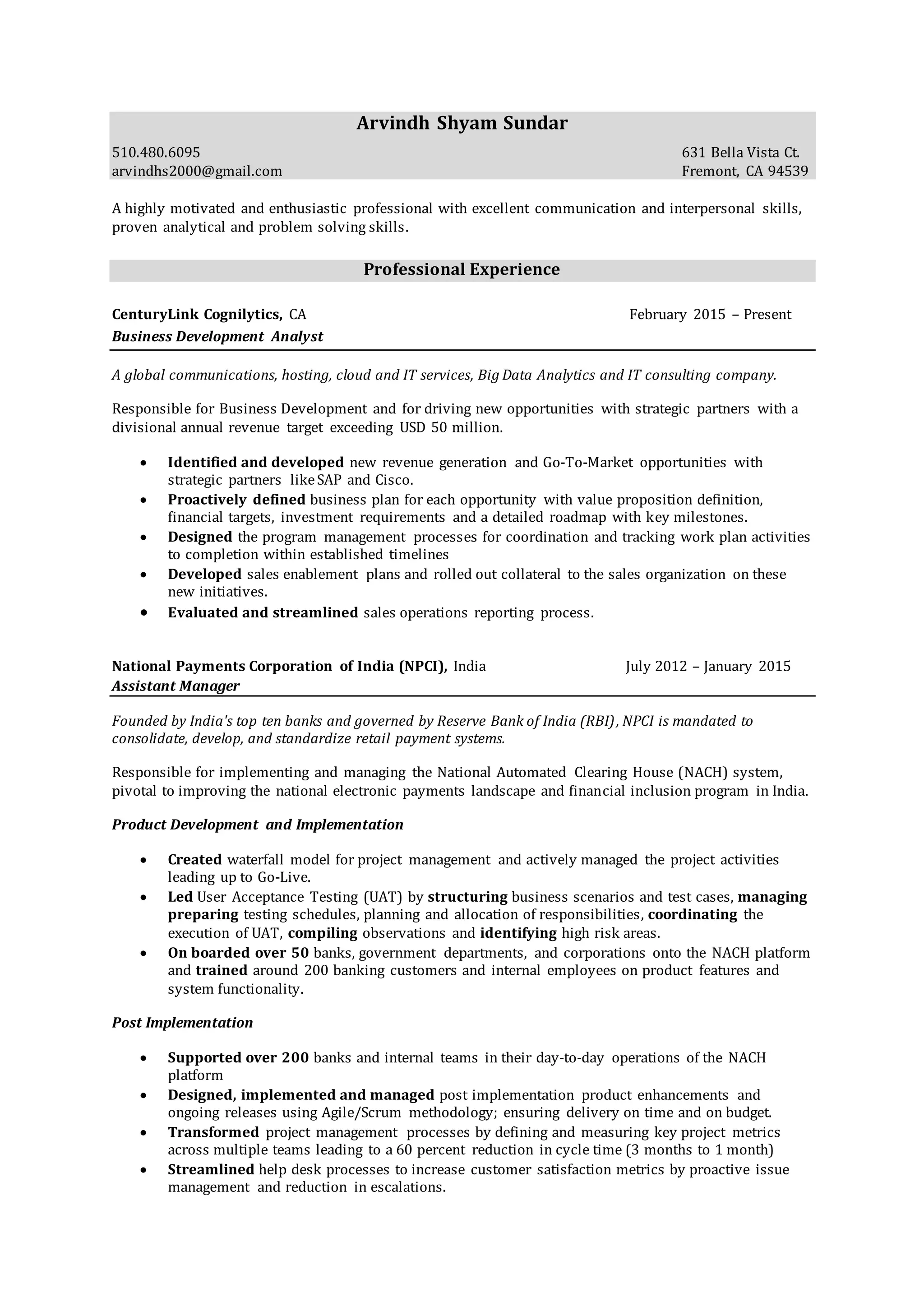 Resume_Arvindh Shyam Sundar v6 | PDF