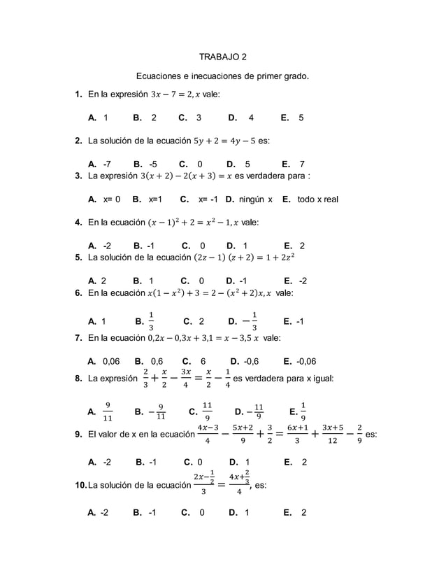 2 ecuaciones e inecuaciones de primer grado. | DOCX