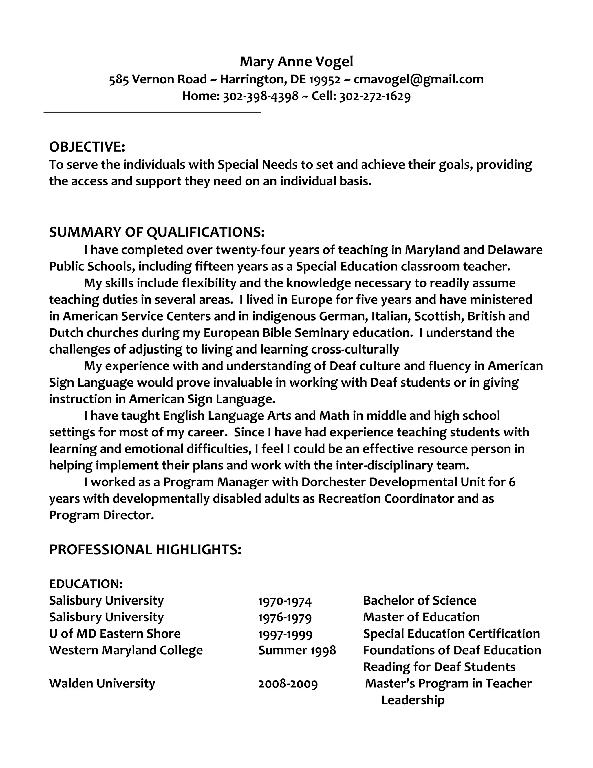 Resume 2016 Vogel NEW and References2016 - for merge | DOC