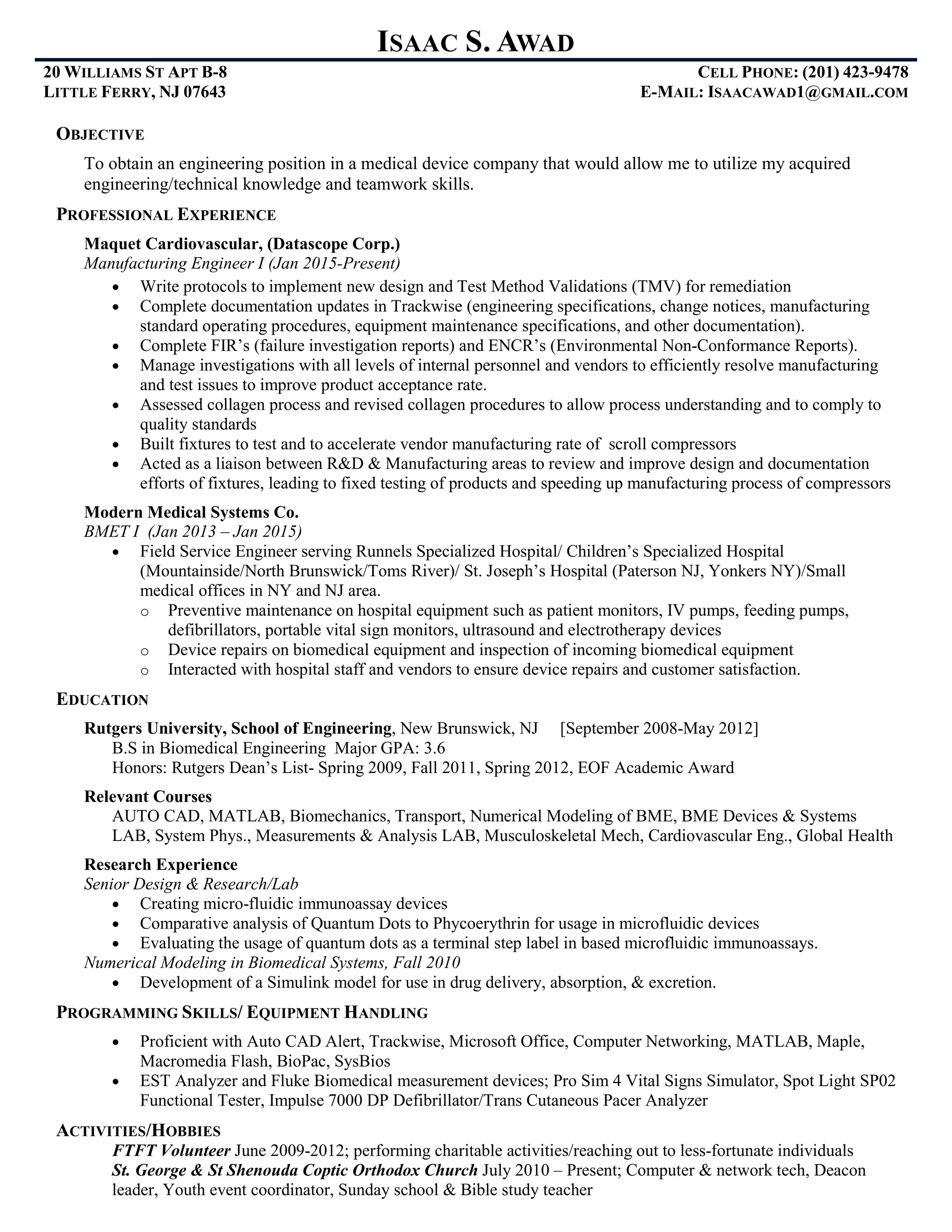 Isaac S Awad Resume 2016 | PDF