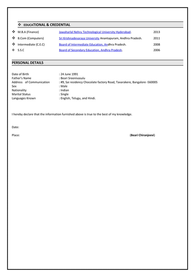 Chiranjeevi Resume | DOC