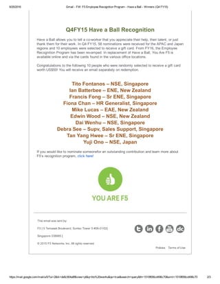 F5 Employee Recognition Program - Have a Ball - Winners (Q4 FY15)_ | PDF