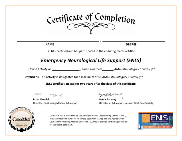 ENLS Physician Certificate- Cinemed | PPT | Free Download