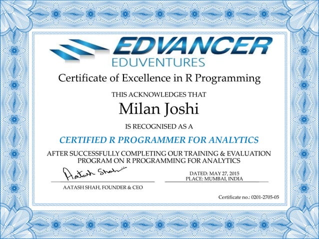 Milan Joshi _Edvancer_R Programer | PDF