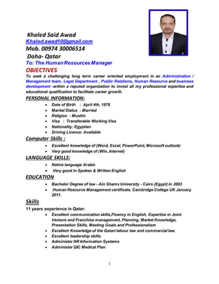 Khaled Said Awad cv 2016 | PDF