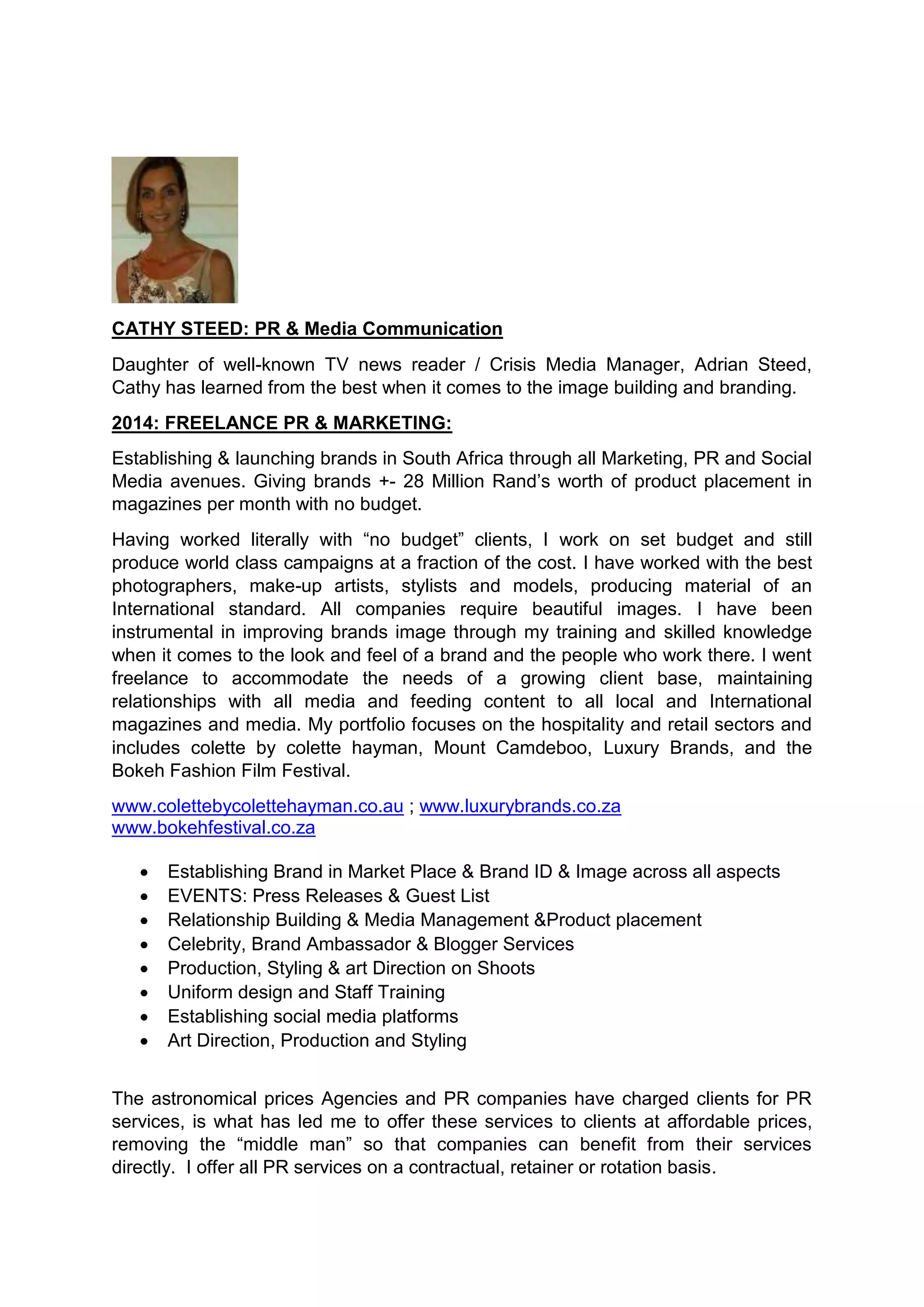 CATHY STEED PR & Media Communications | PDF