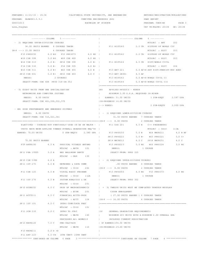 CSUSB Unofficial Transcript Noveber 21, 2015