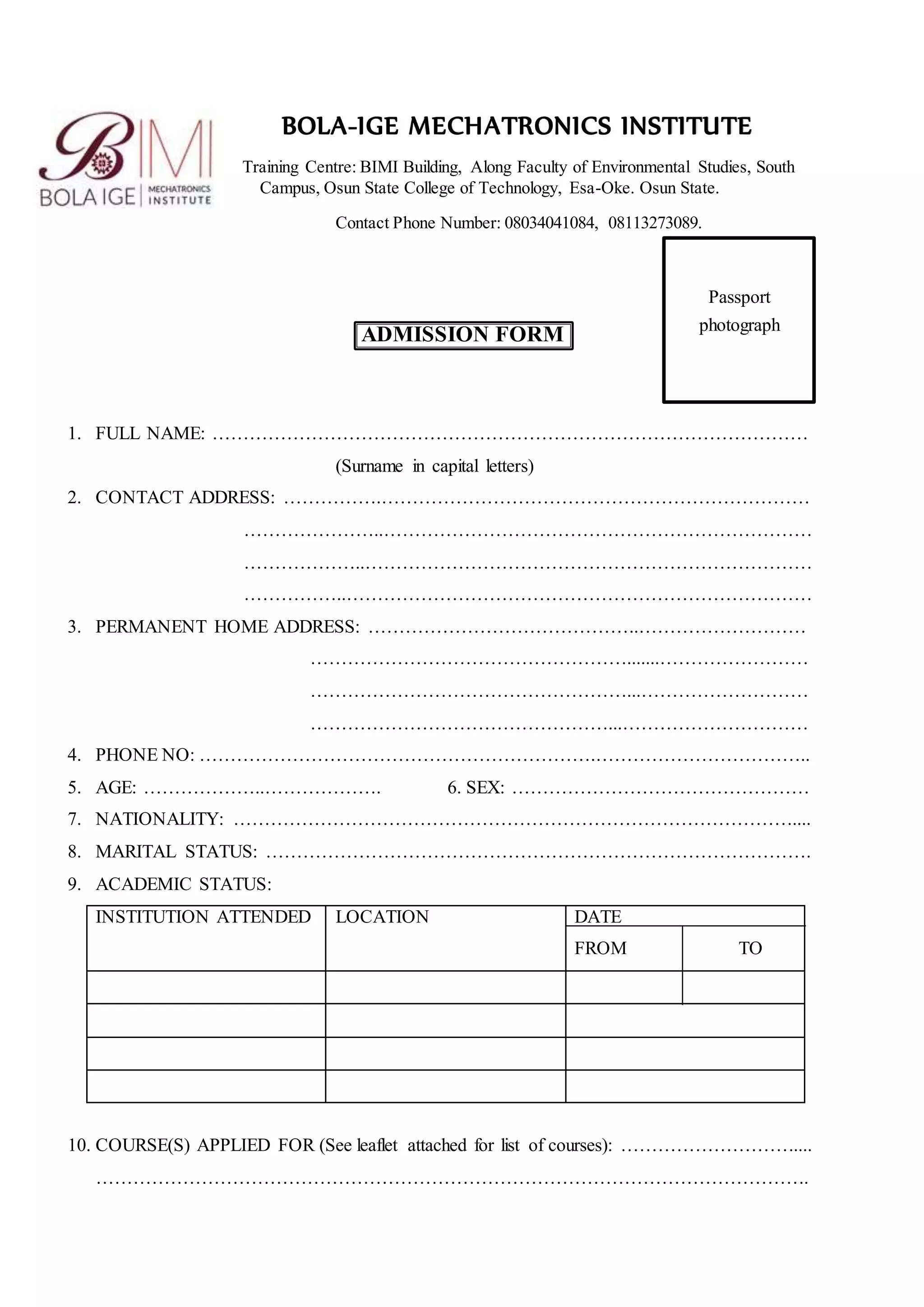 BIMI application form | DOCX