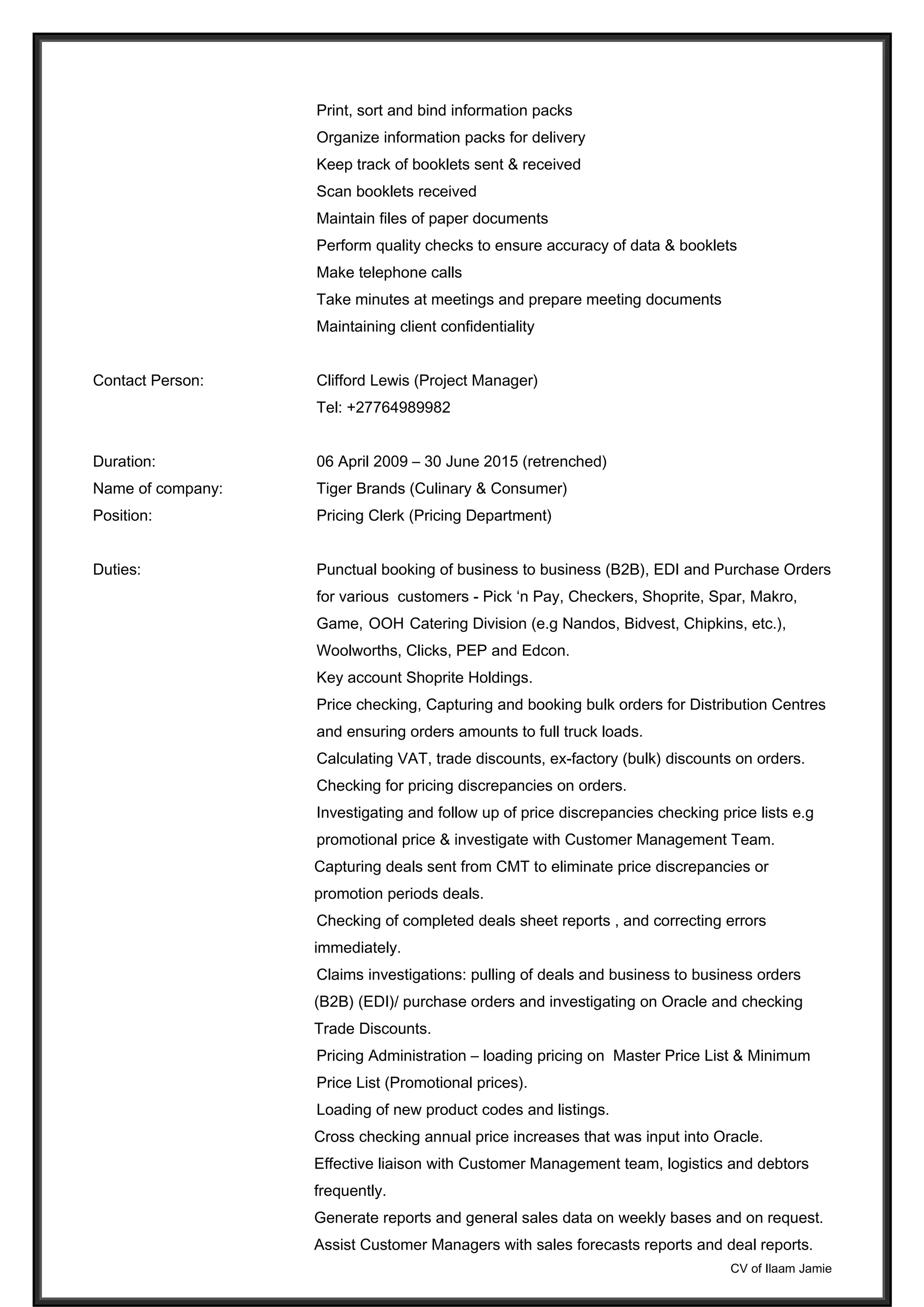 Ilaam Jamie - 2016 CV | DOC