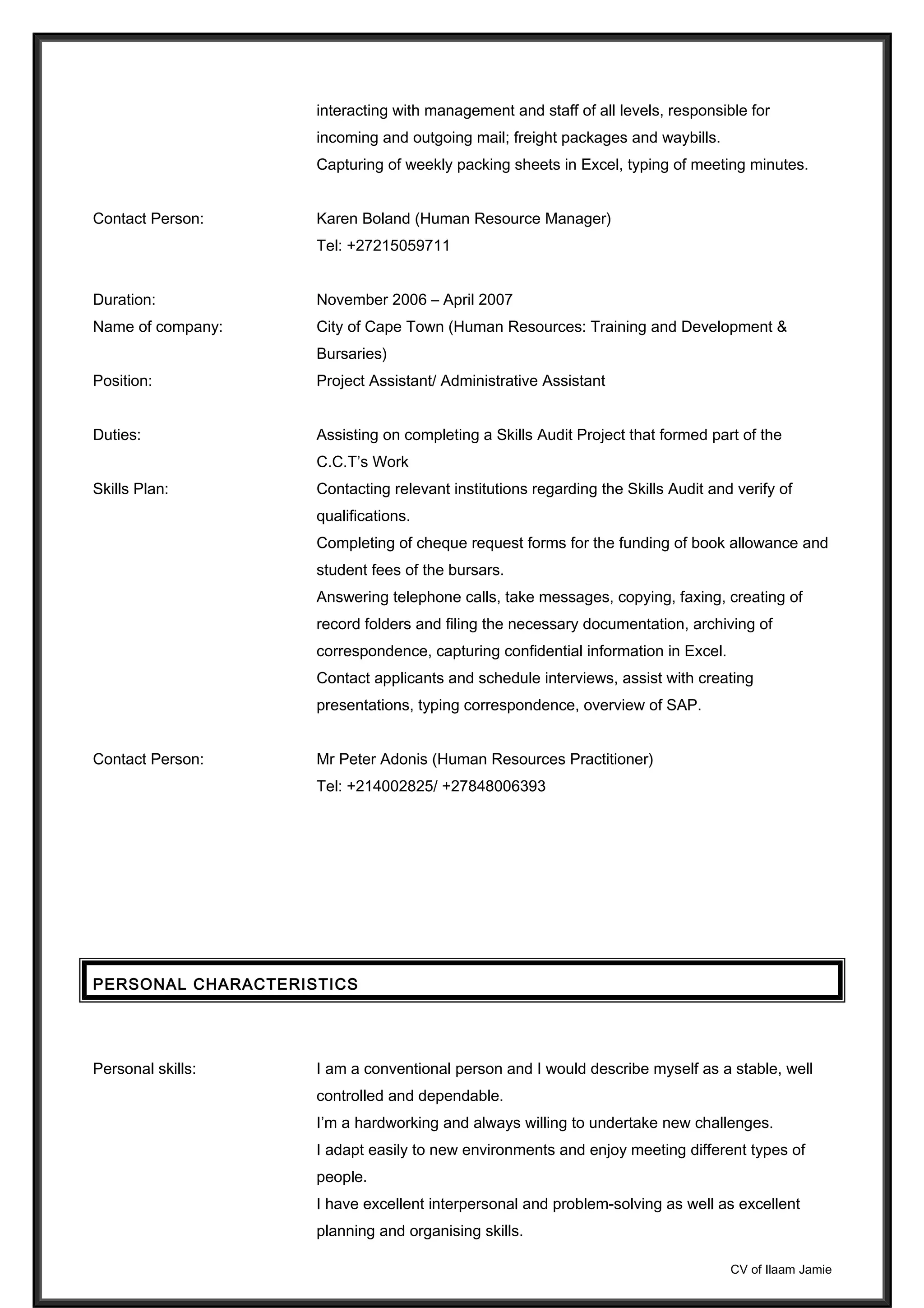 Ilaam Jamie - 2016 CV | DOC