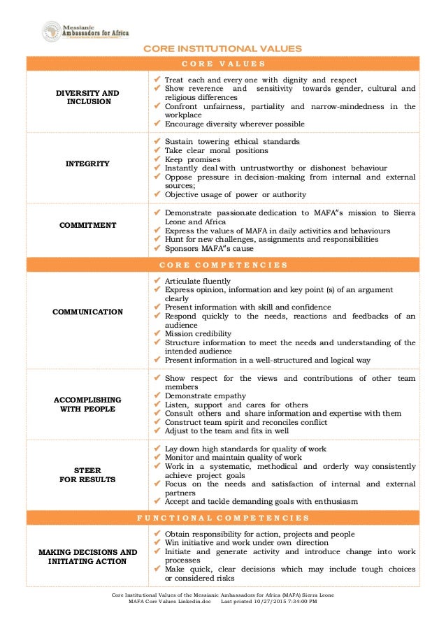 MAFA Core Values Linkedin