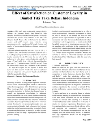 Effect of Satisfaction on Customer Loyalty in Bimbel Tiki Taka Bekasi Indonesia | PDF