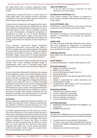 Effects of Sensory Re Education on Hand Dexterity in Post Stroke ...
