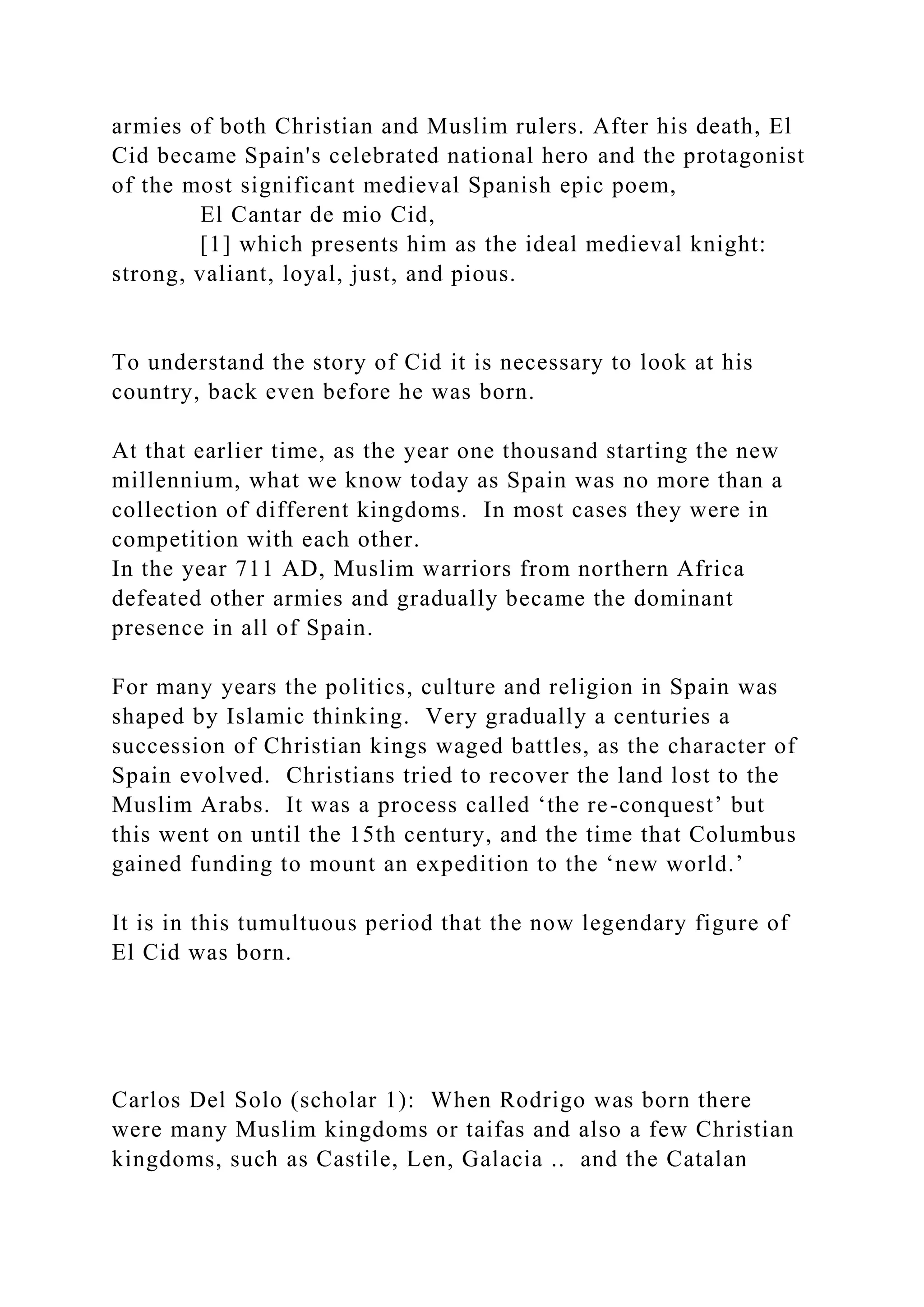 2El Cid, The Legend, from a Spanish poem, written in 12th ce.docx