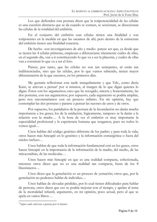 El Respeto al embrión humano. | PDF