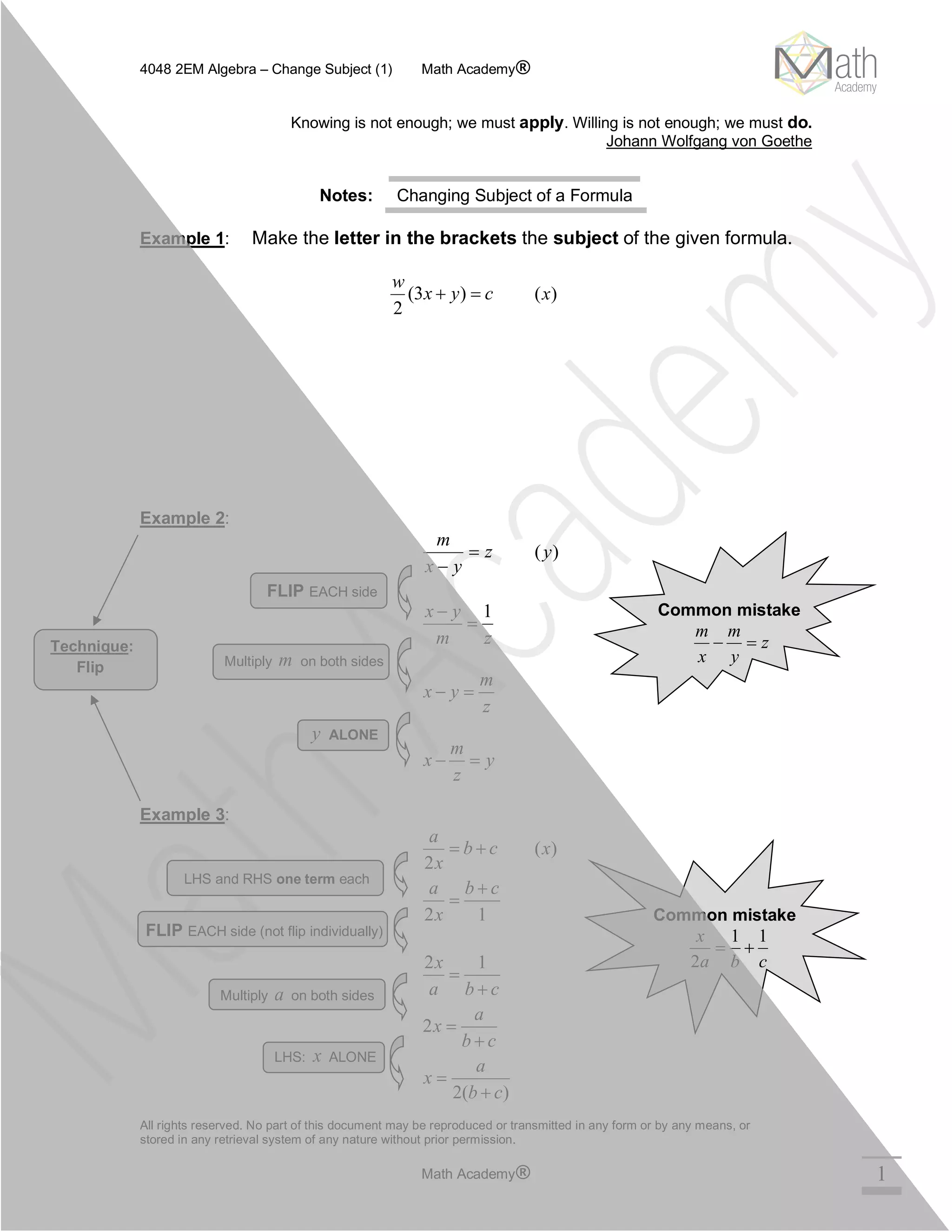 Sec 2 Maths Notes Change Subject | PDF