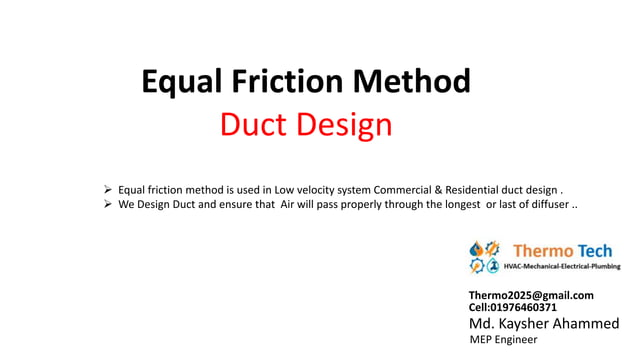 2)Equal friction Method duct design easy.pptx | Physics | Science