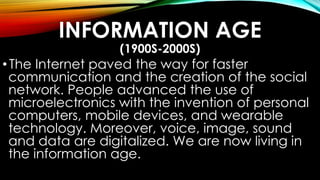 EVOLUTION OF MEDIA Pre Industrial Age, Industrial Age, Electronic Age ...