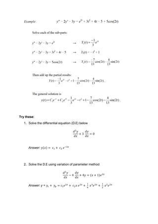 Good exercises and examples on 2nd order ODE | PDF