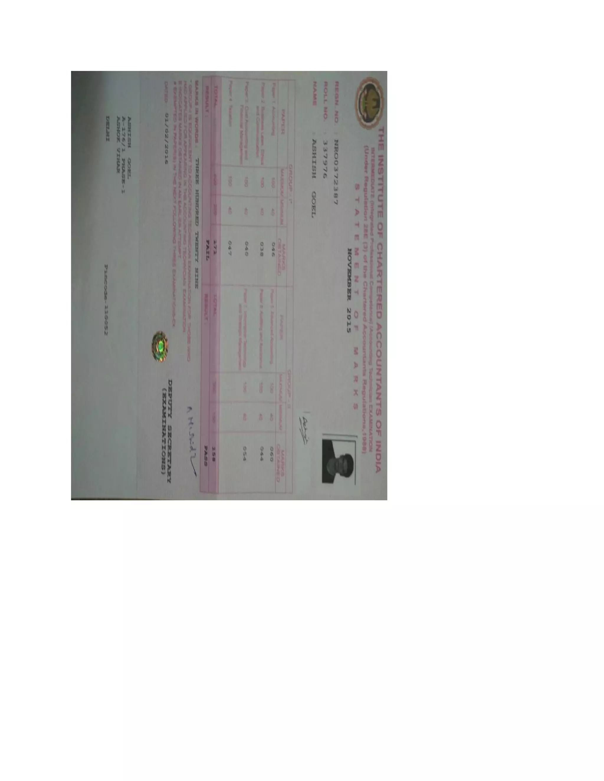 IPCC group 2 Marksheet | PDF