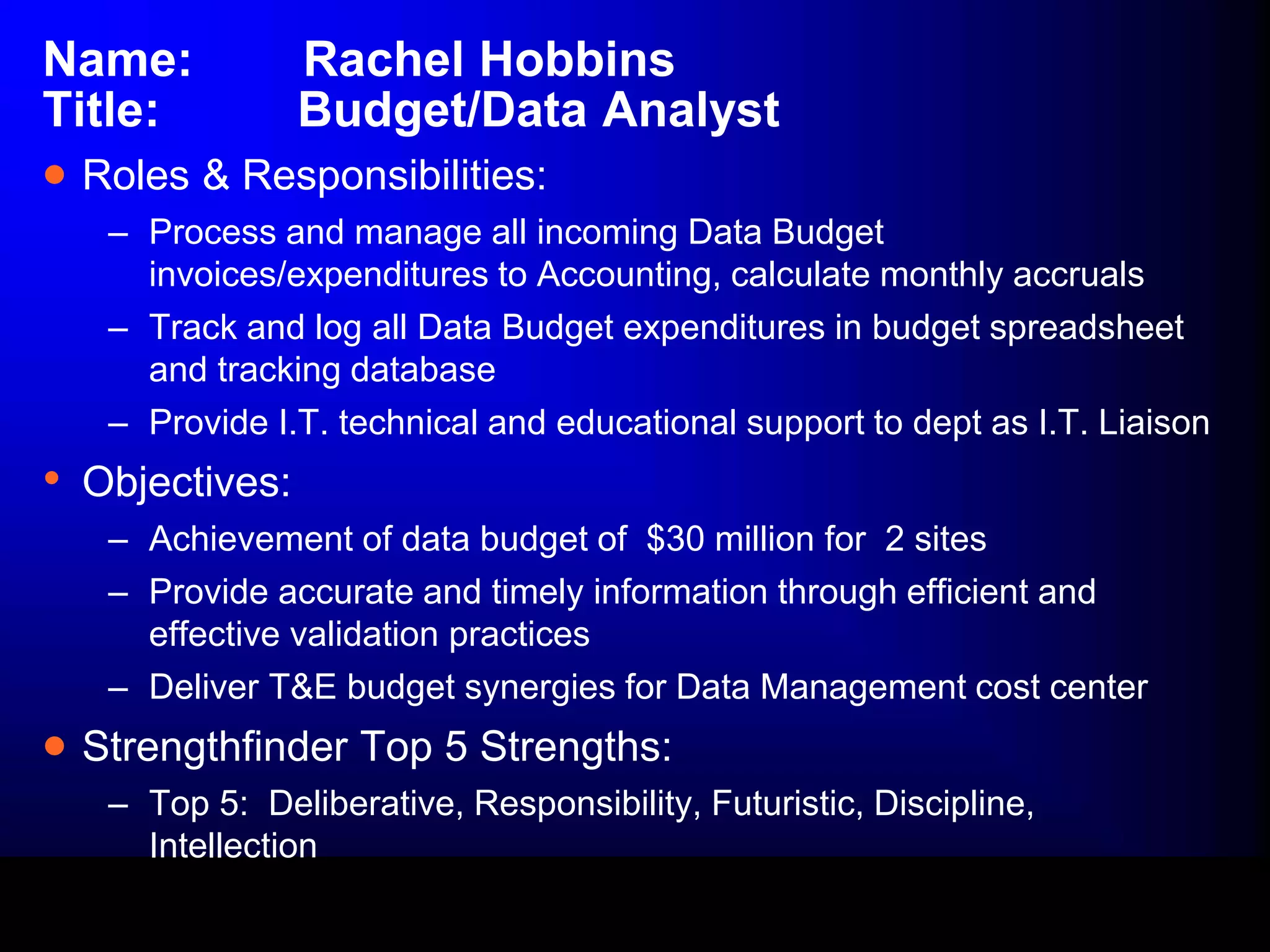 Budget Analyst Summary Duties | PPTX | Technology & Computing