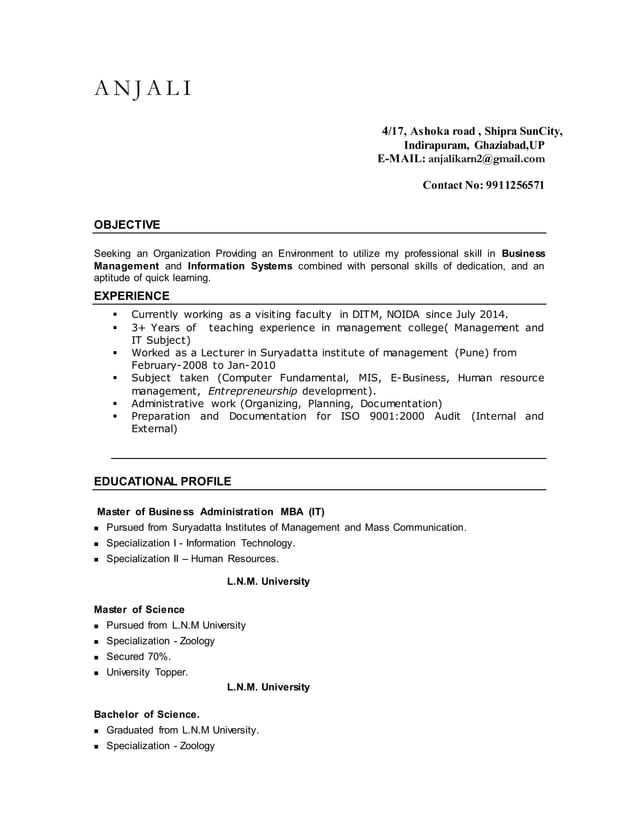 N resume anjali | PDF