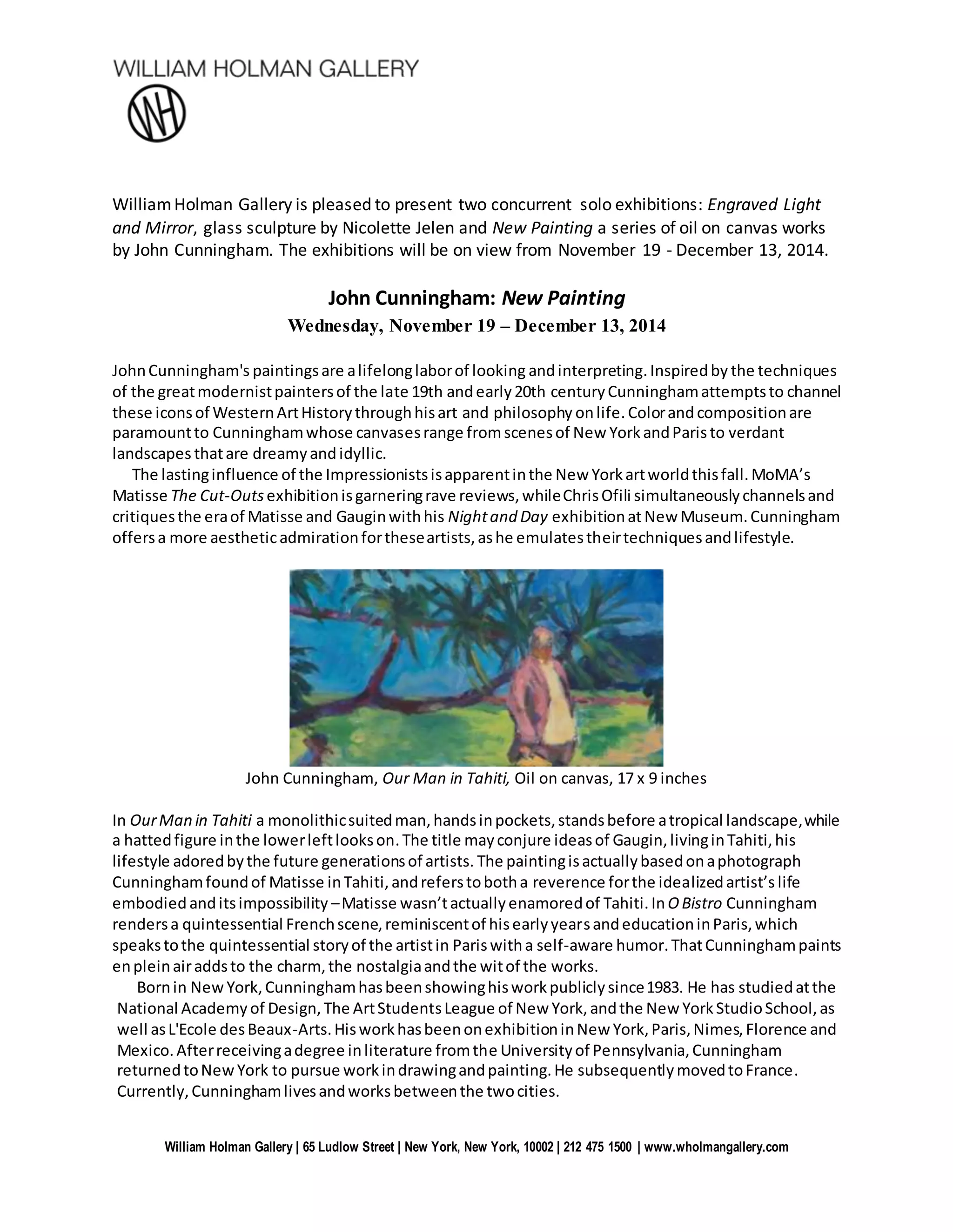 Jelen Cunningham Press Release Holman Gallery | PDF