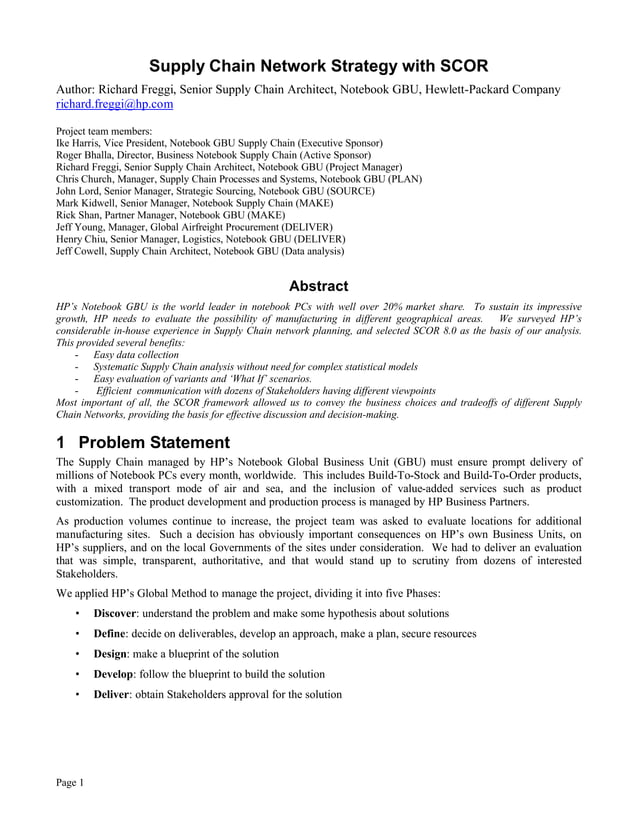 Supply Chain Network Strategy with SCOR | PDF | Laptops | Computing