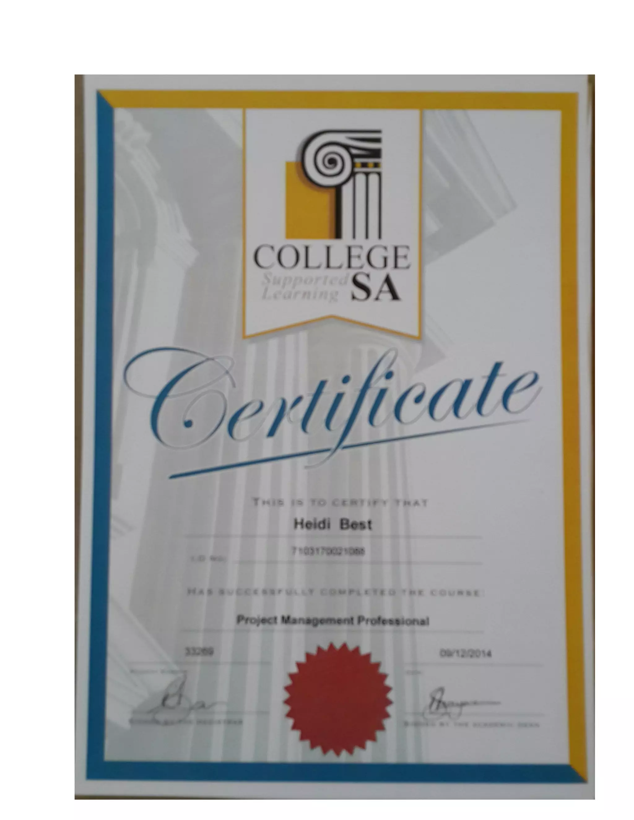 College Sa Final Certificate Pdf