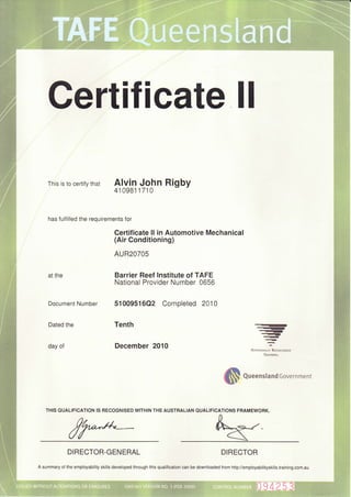 CERTIFICATE II Automotive Mechanical Air Conditioning | PDF