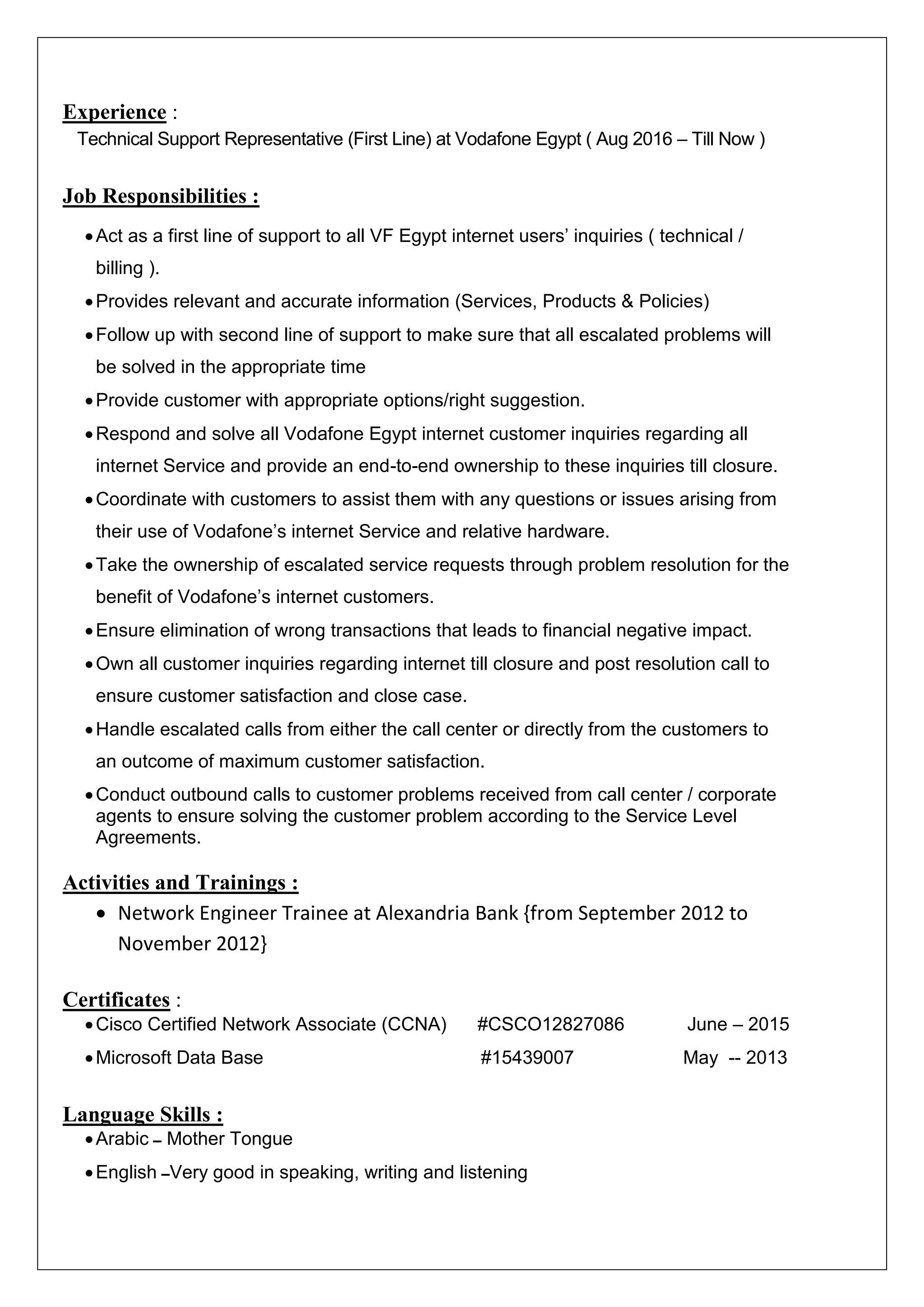 Ahmed Gamal Fawzy Resume updated after vodafone | PDF