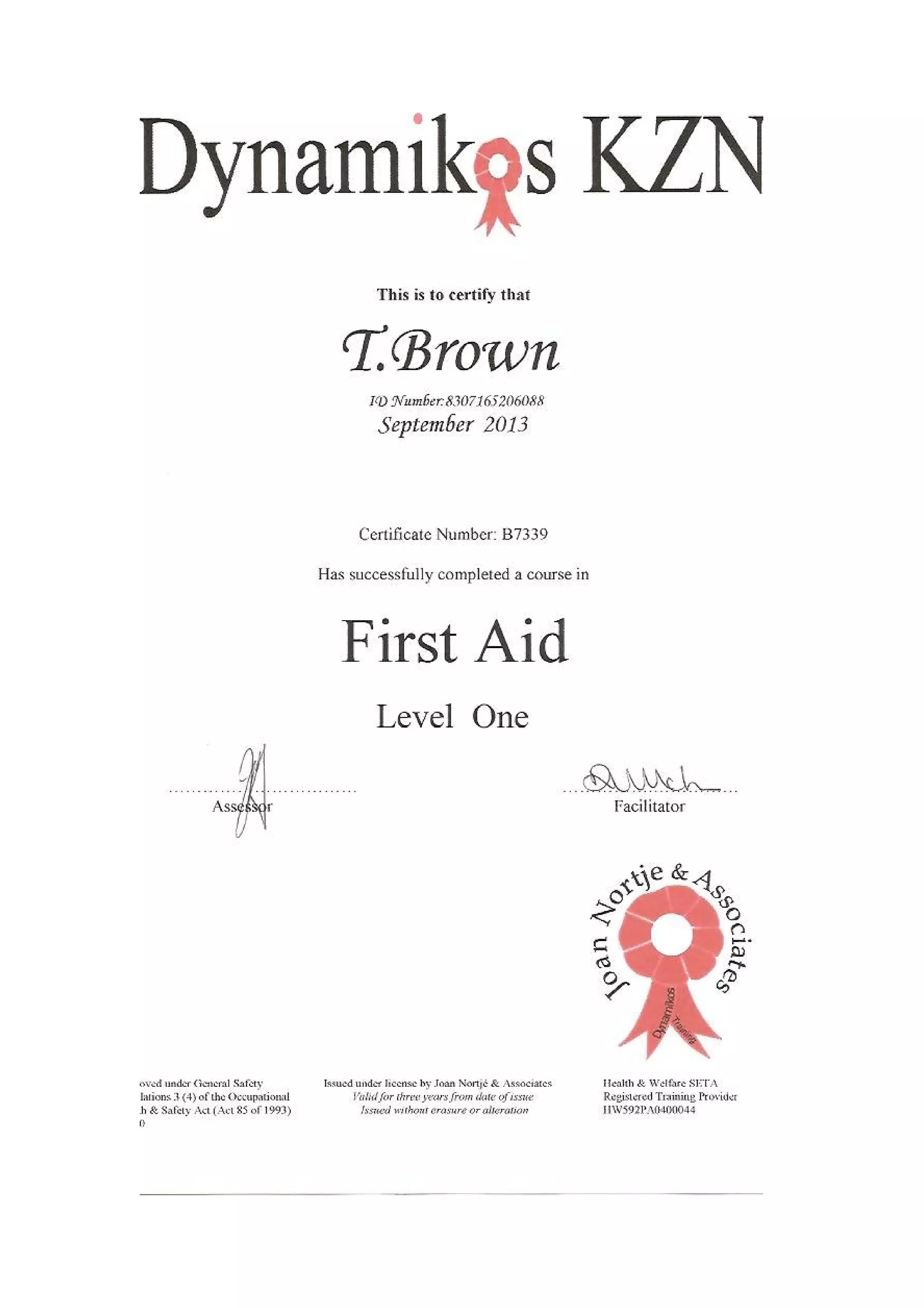 First Aid course certification | DOC
