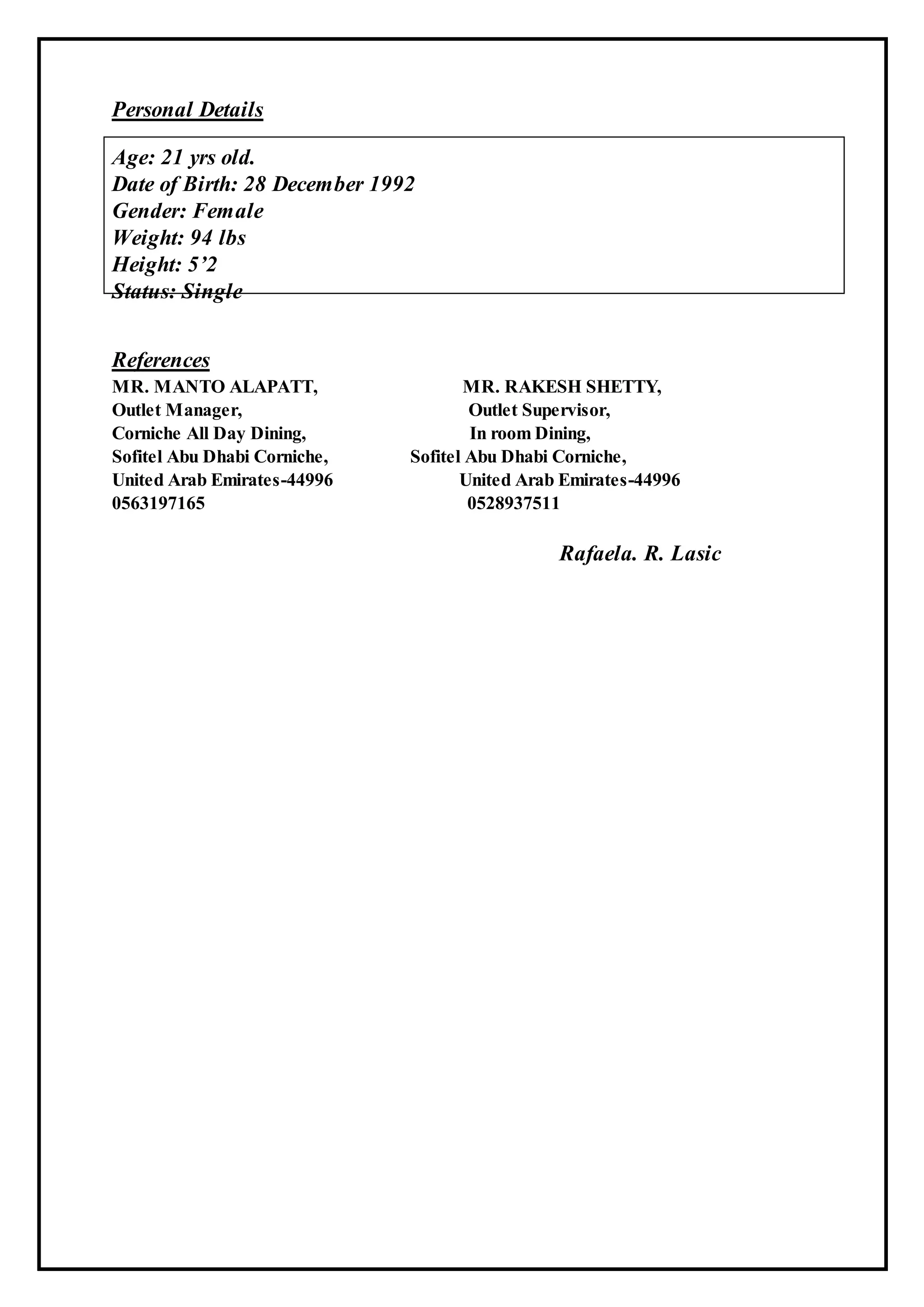 Rafaela Updated Resume (1) (1) | DOCX | Hotels and Motels | Travel Type