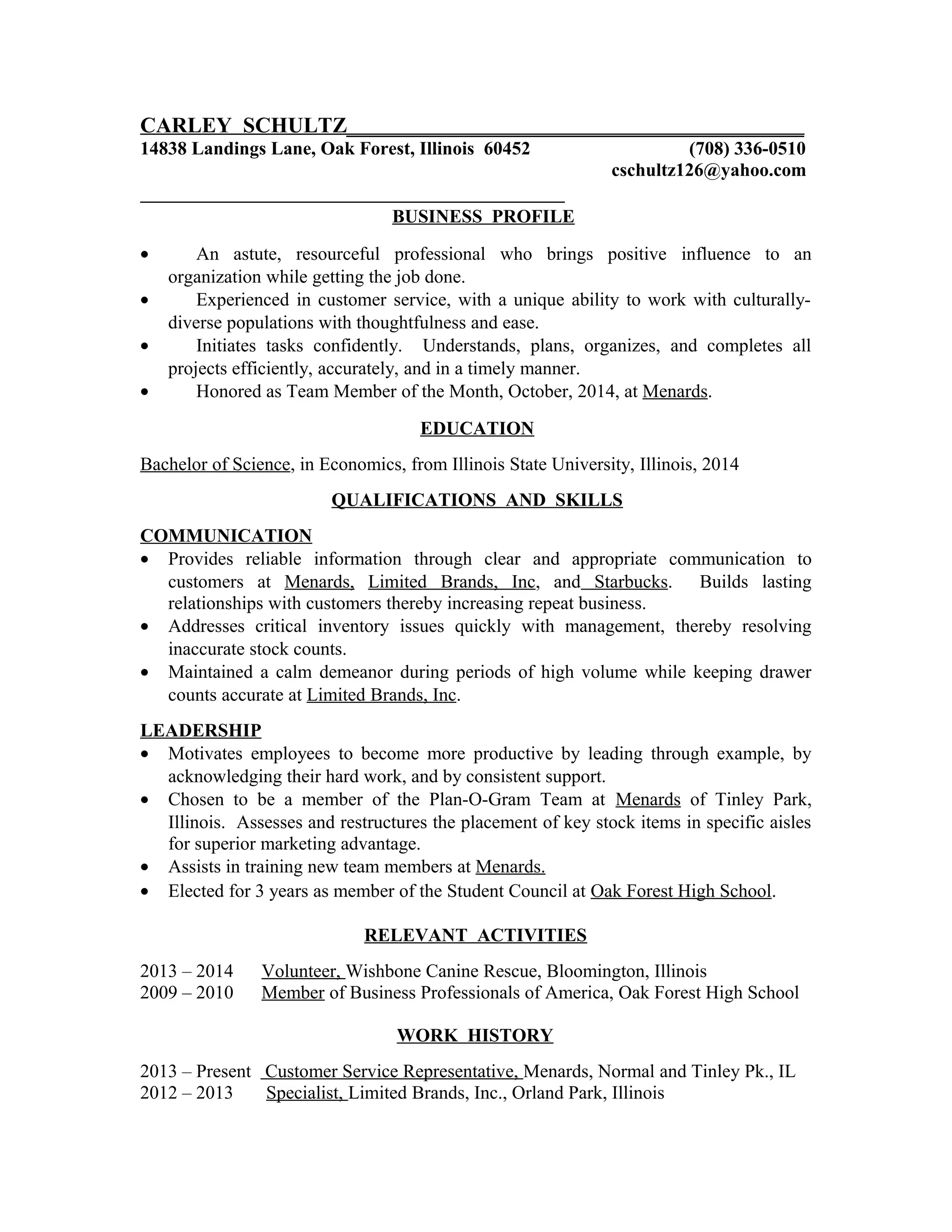 Carley Schultz Resume 2015 | DOC