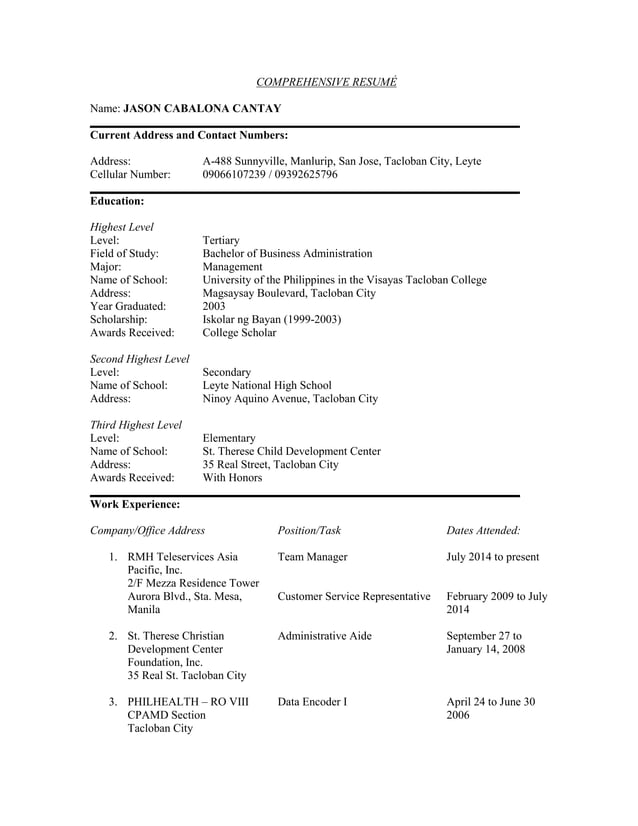 COMPREHENSIVE RESUME | PDF