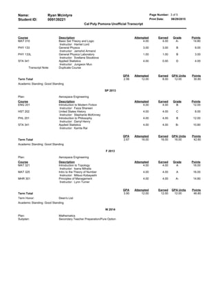 unofficial transcript | PDF | Undergraduate Education | College Education
