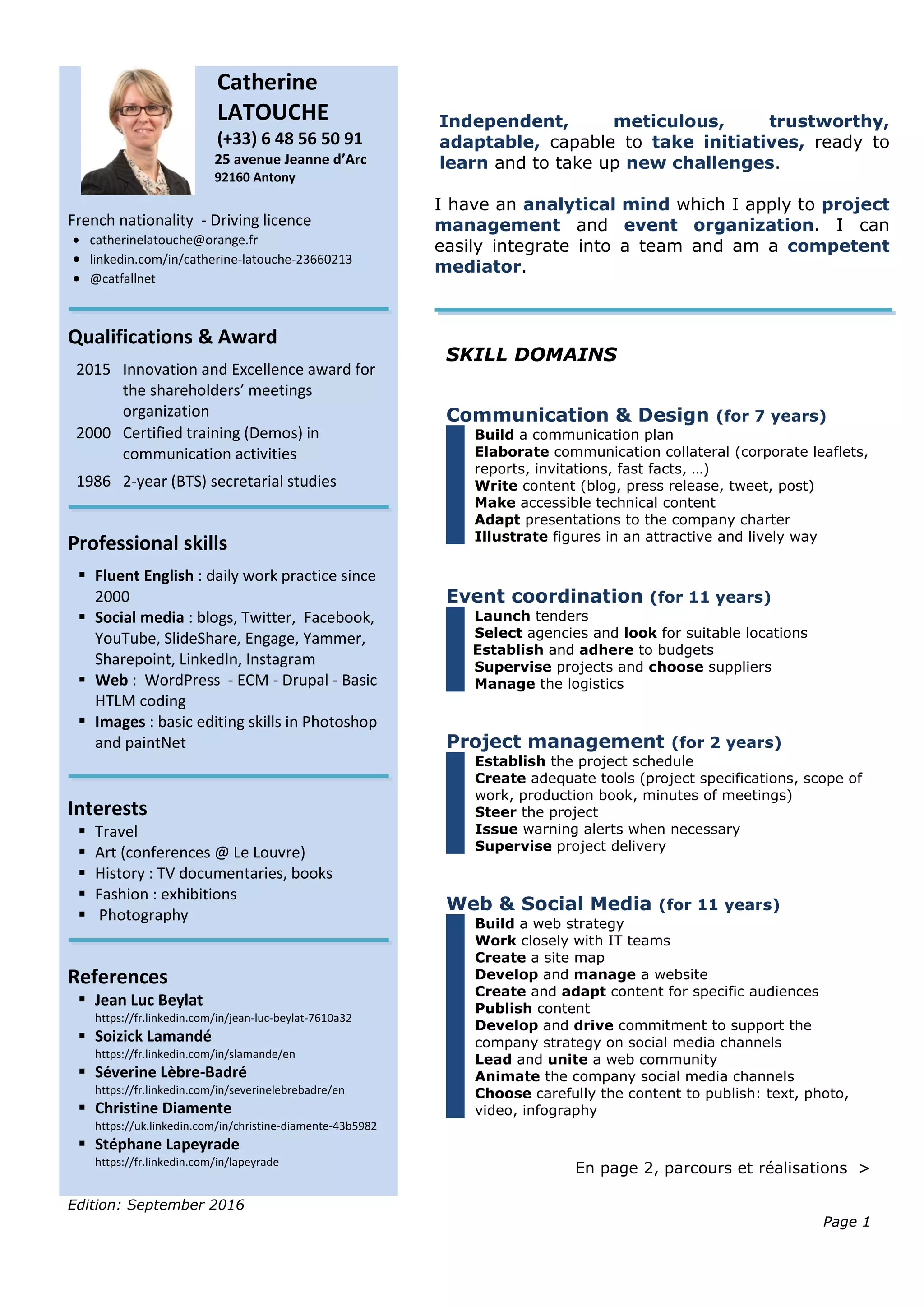 CV01_Catherine_Latouche_2016_EN | PDF | Business Expos & Conferences | Events
