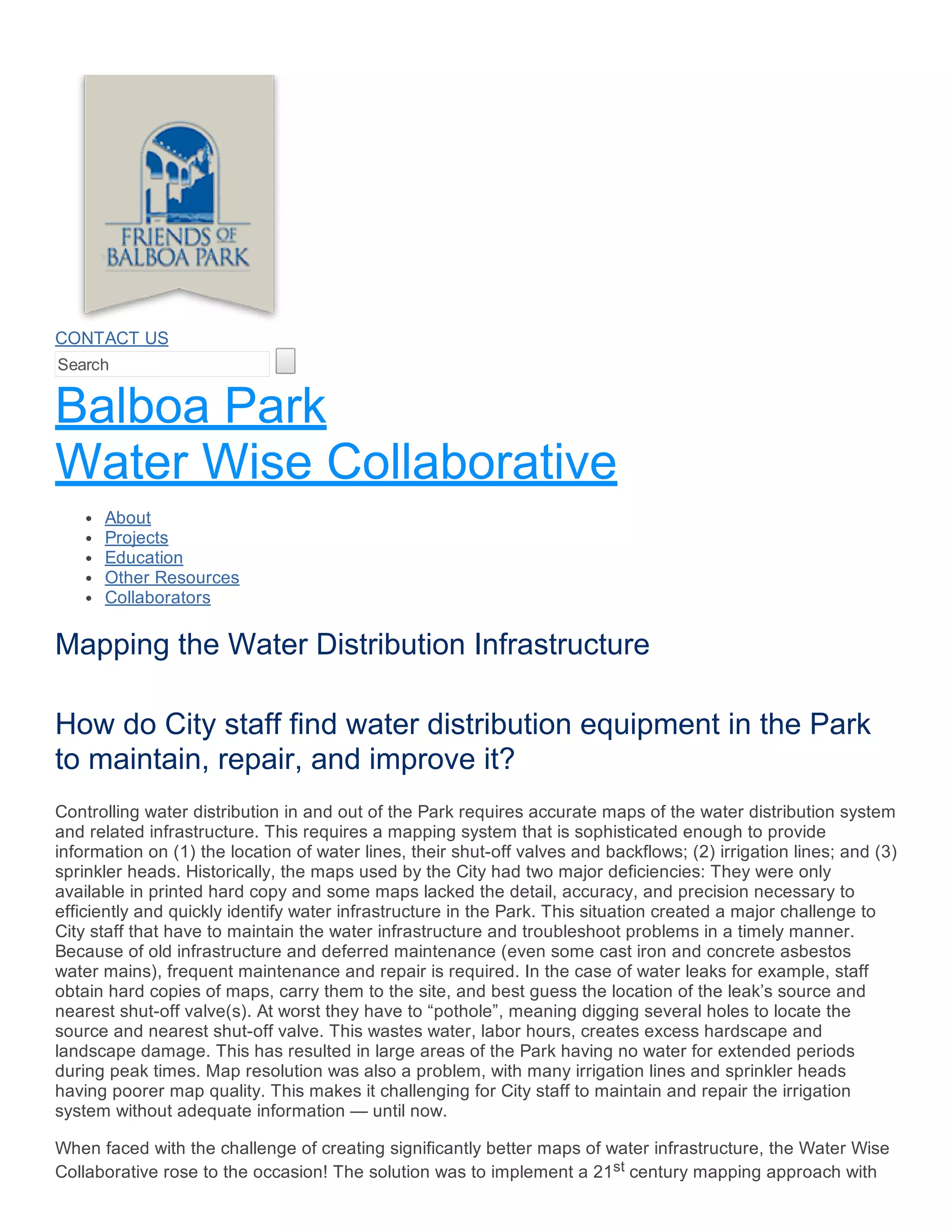 Mapping the Water Distribution Infrastructure _ Balboa Park Water Wise ...