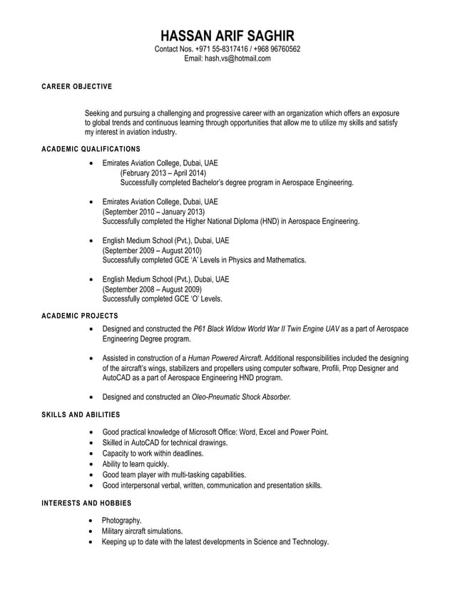 Resume - Hassan Arif | DOC | Aviation Industry | Industries