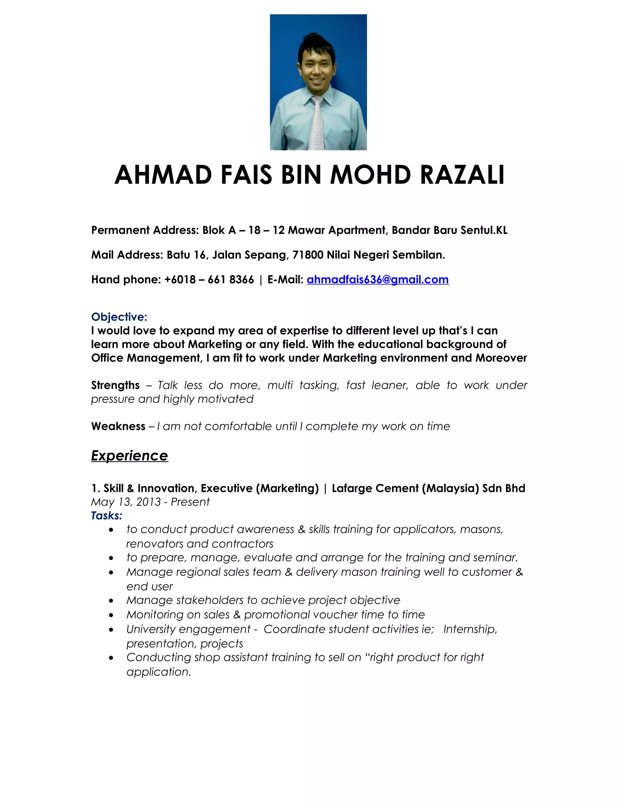 AHMAD FAIS BIN MOHD RAZALI - CV | DOC