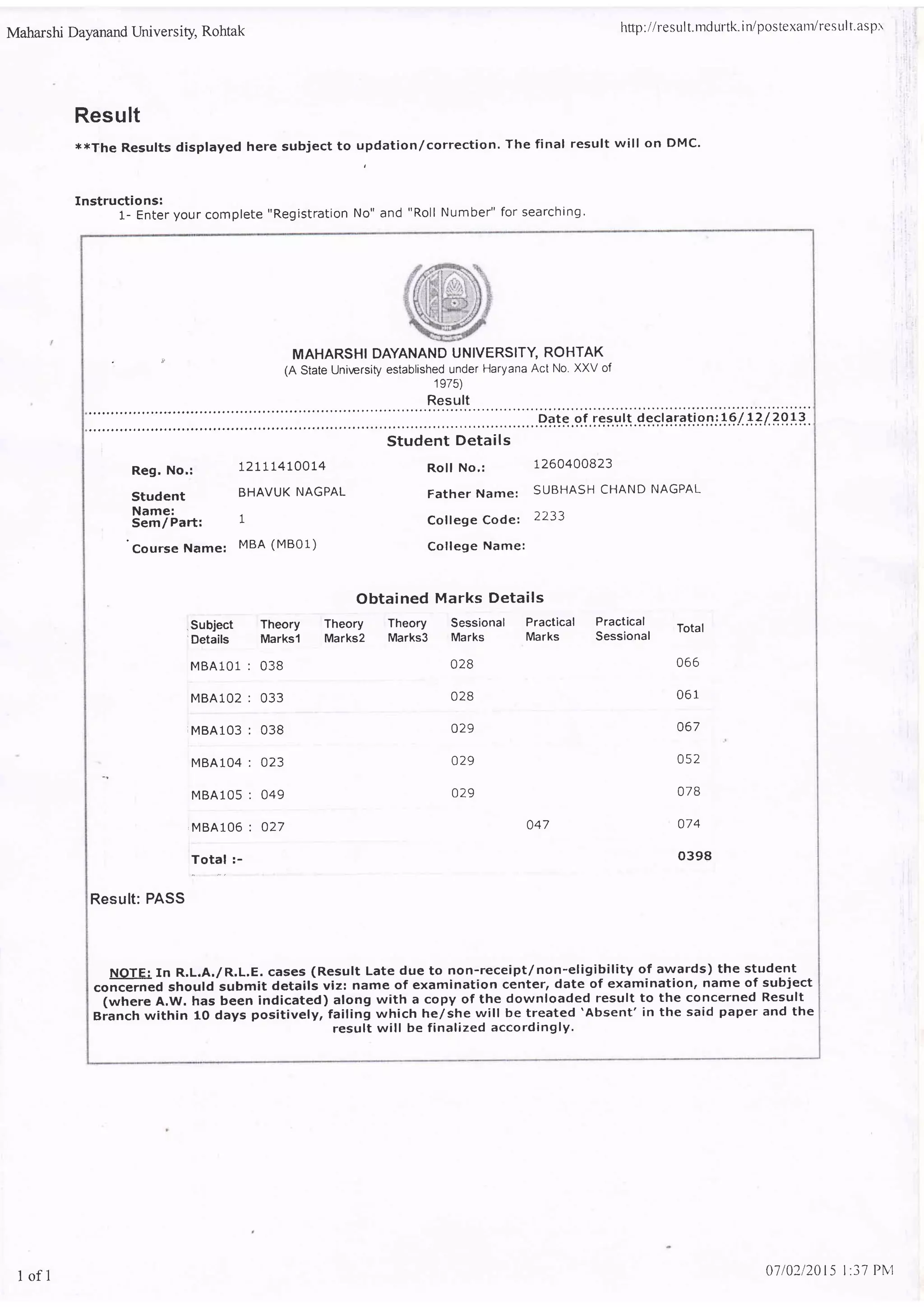 MBA Finance result | PDF