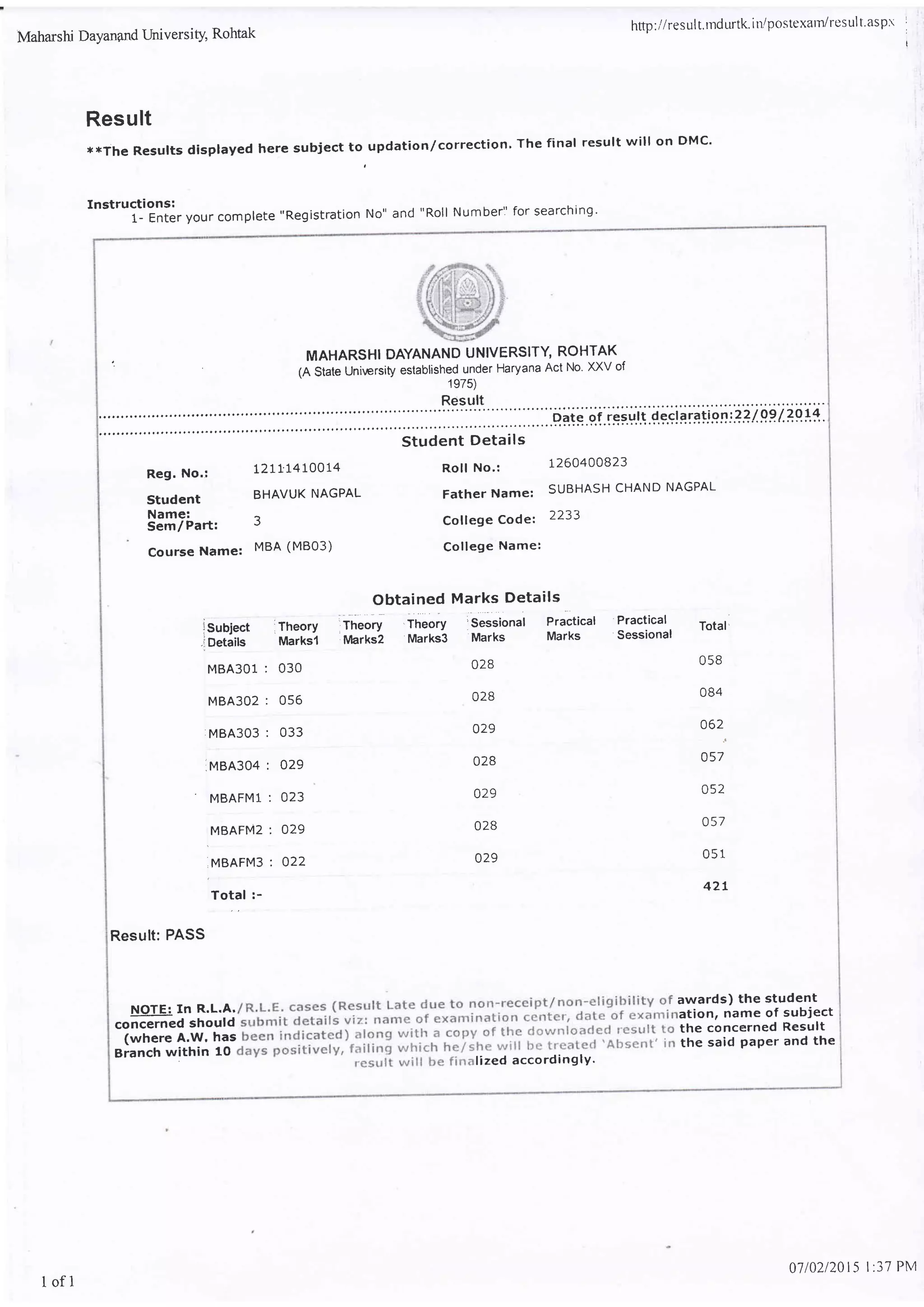 MBA Finance result | PDF