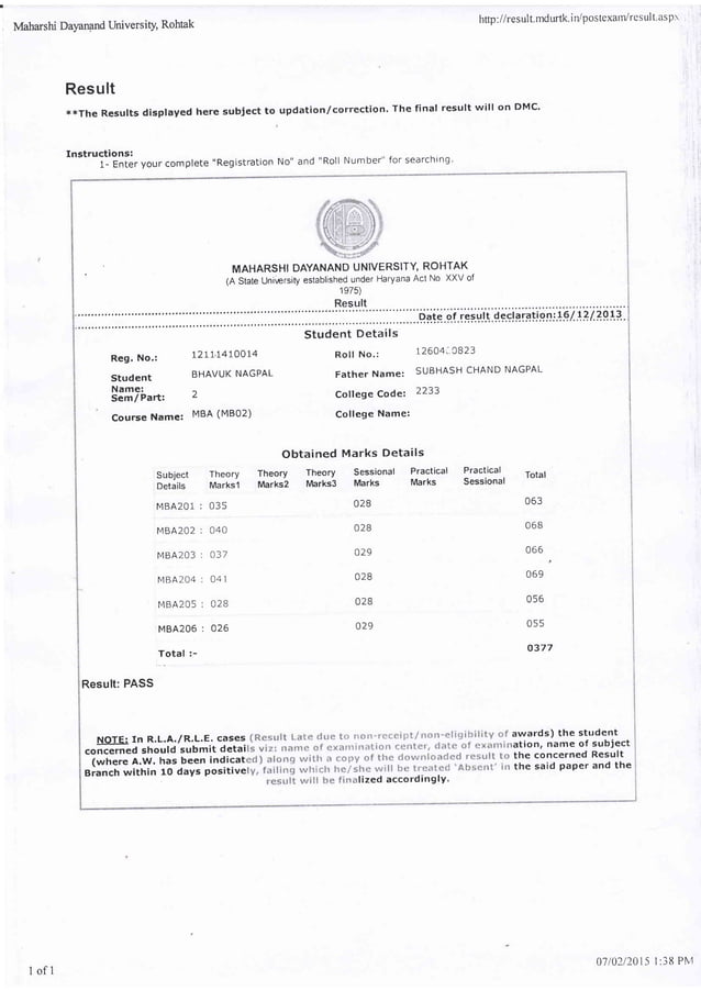 MBA Finance result | PDF