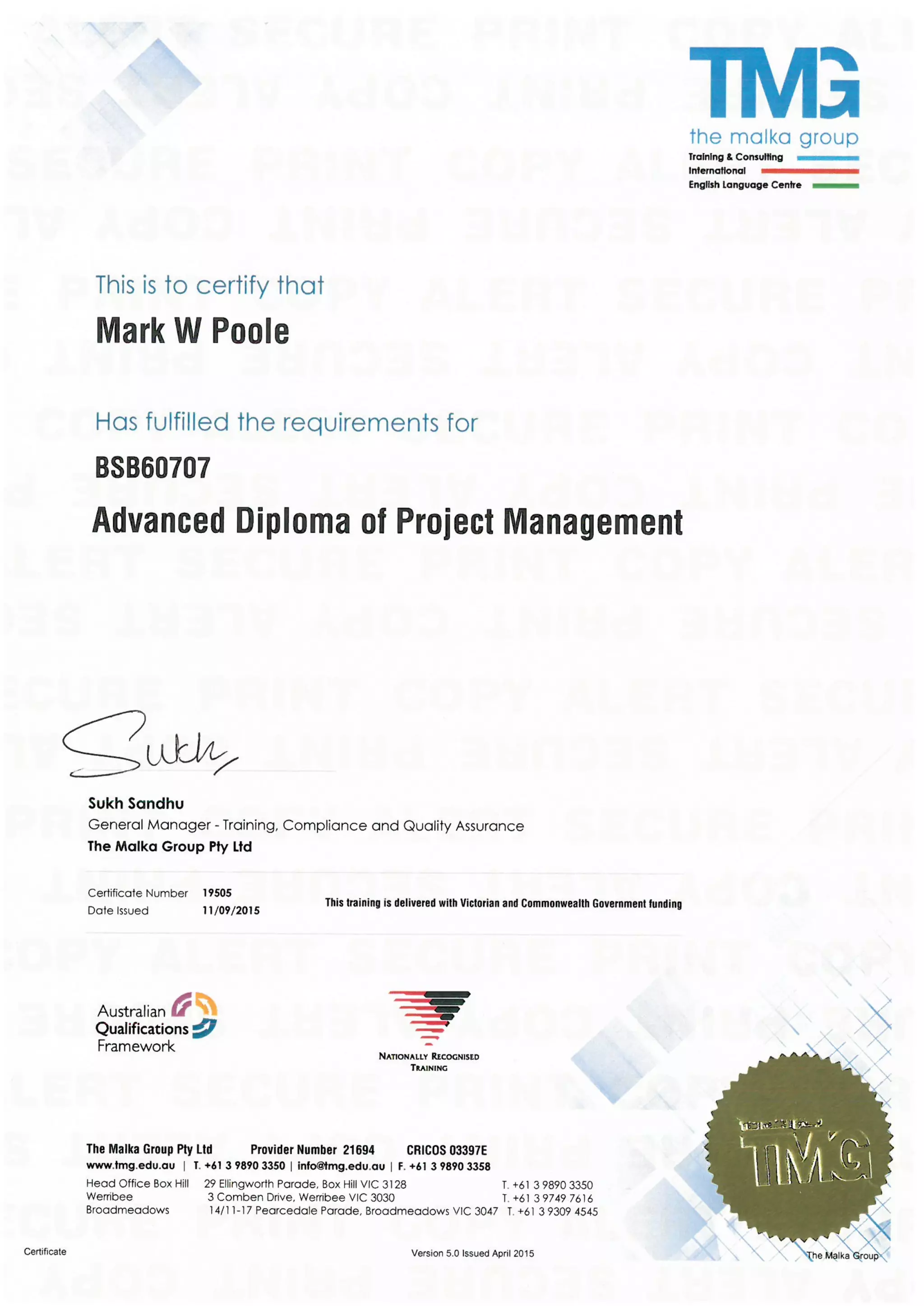 Mark W Poole Adv Dip Cert | PDF