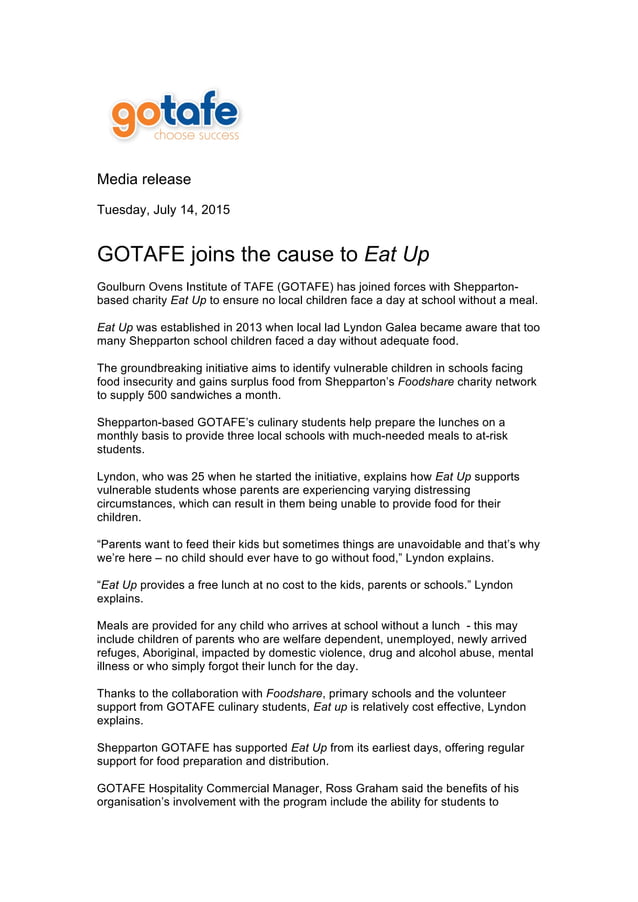 GOTAFE joins the cause to Eat Up | PDF