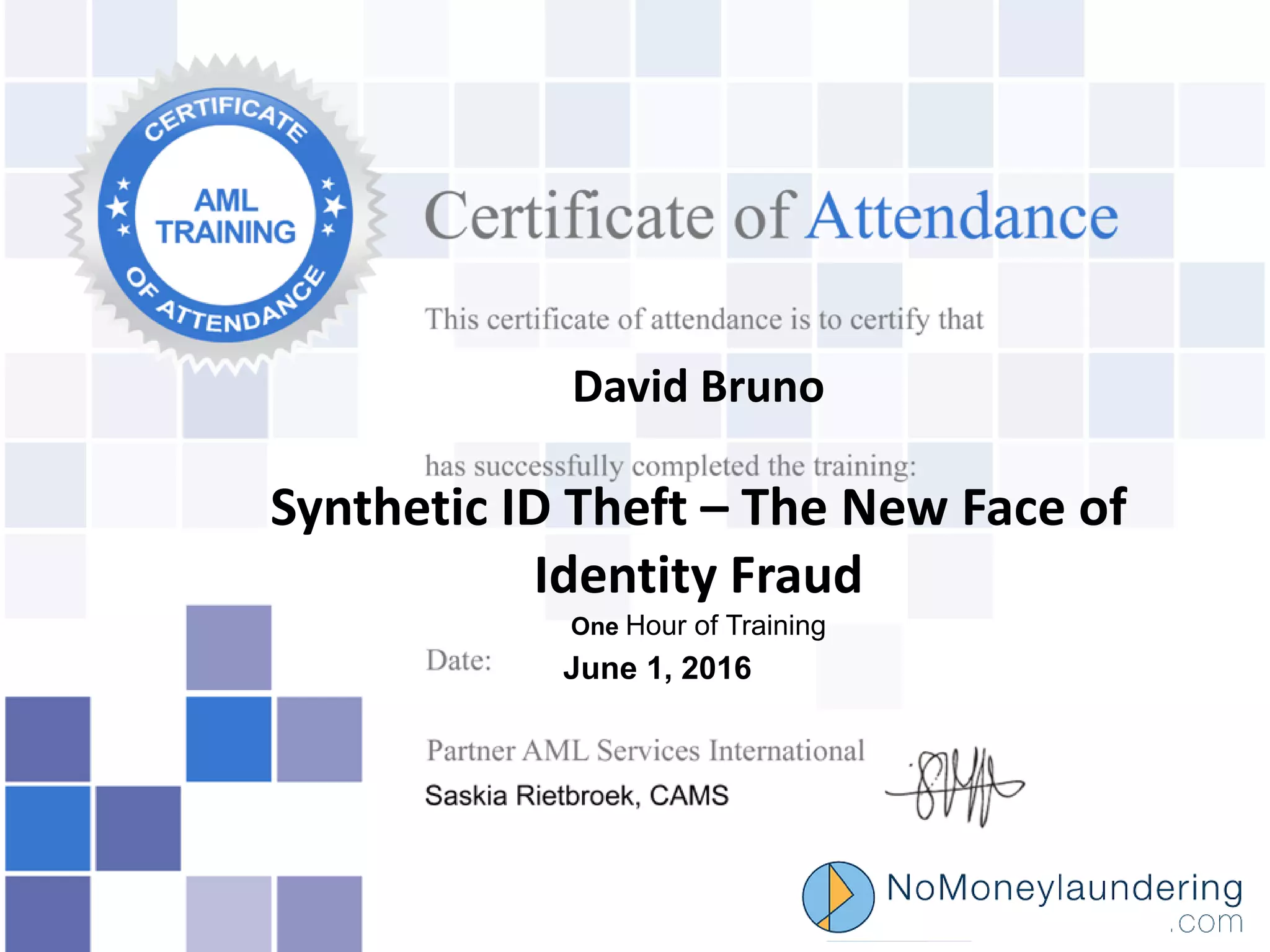 Certificate of Attendance Identity Fraud | PDF