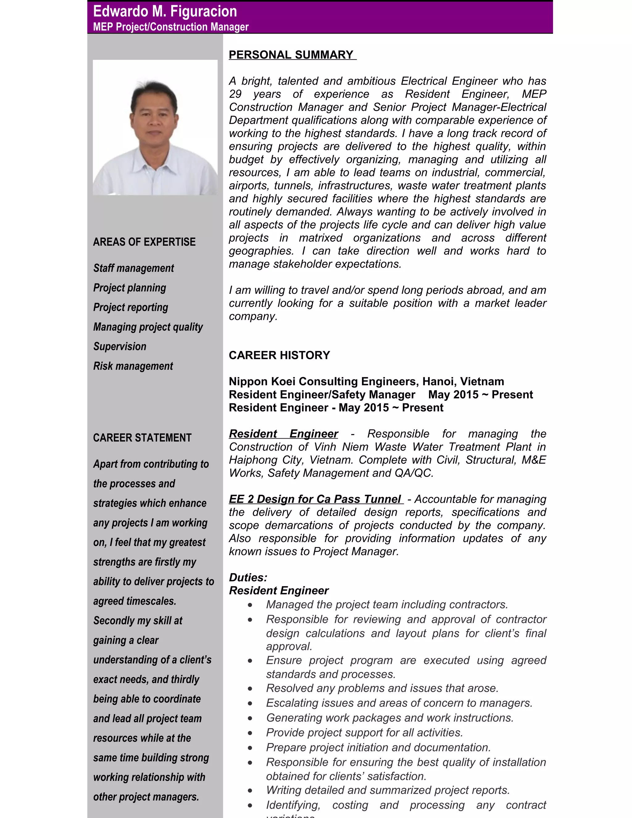 emf CV MEP Project-Construction Manager | DOC