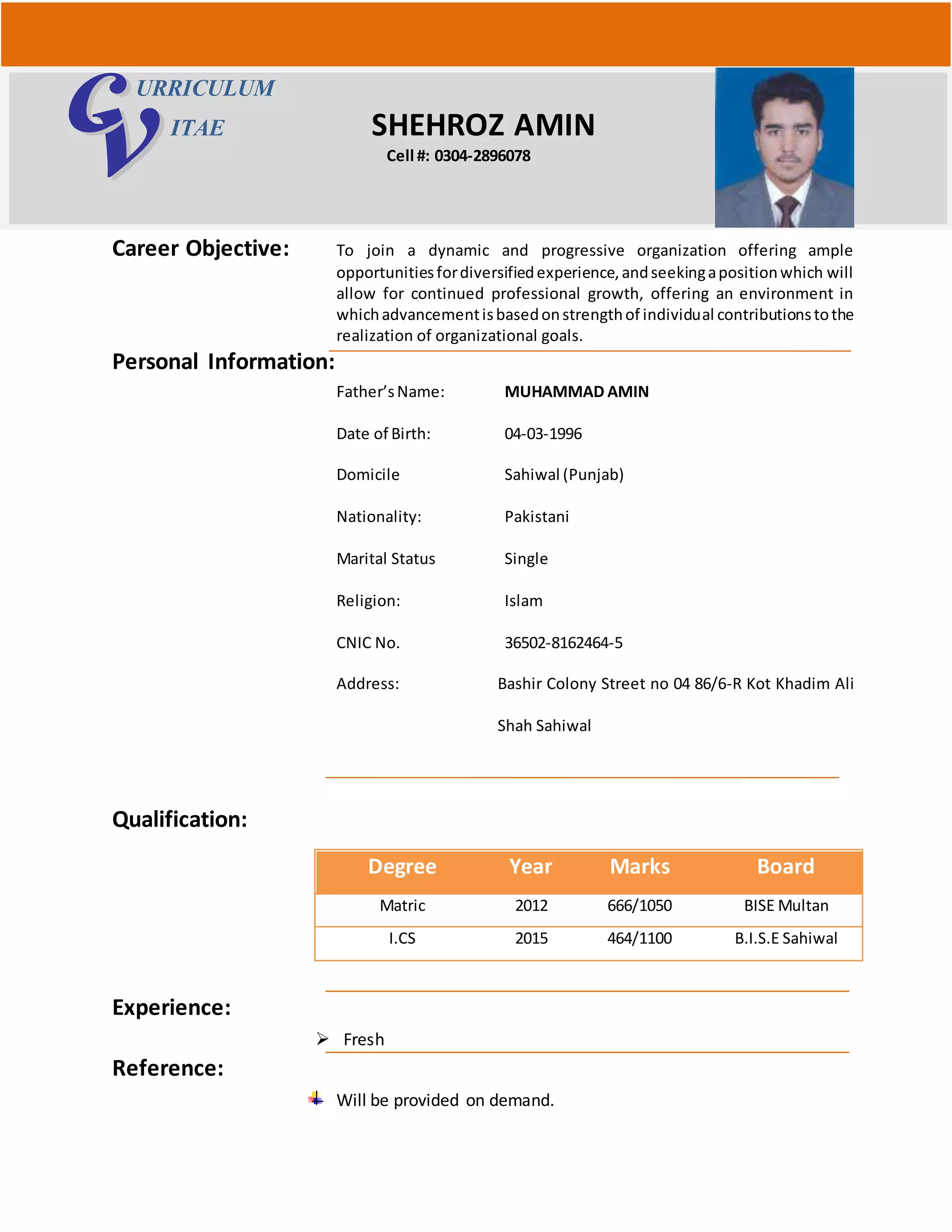 Shehroz CV | DOCX | Religion & Spirituality