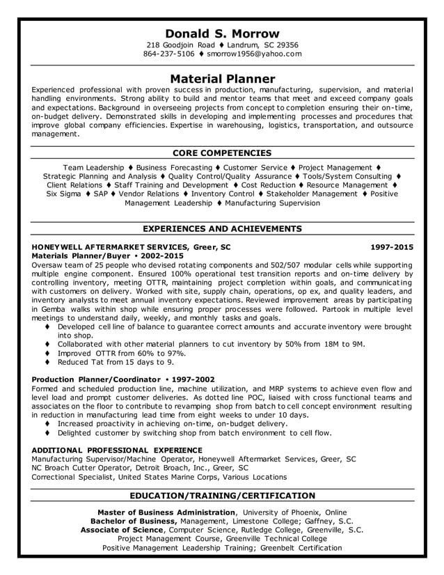 Steve Morrow Supply Chain Resume | DOCX | Manufacturing Industry | Industries